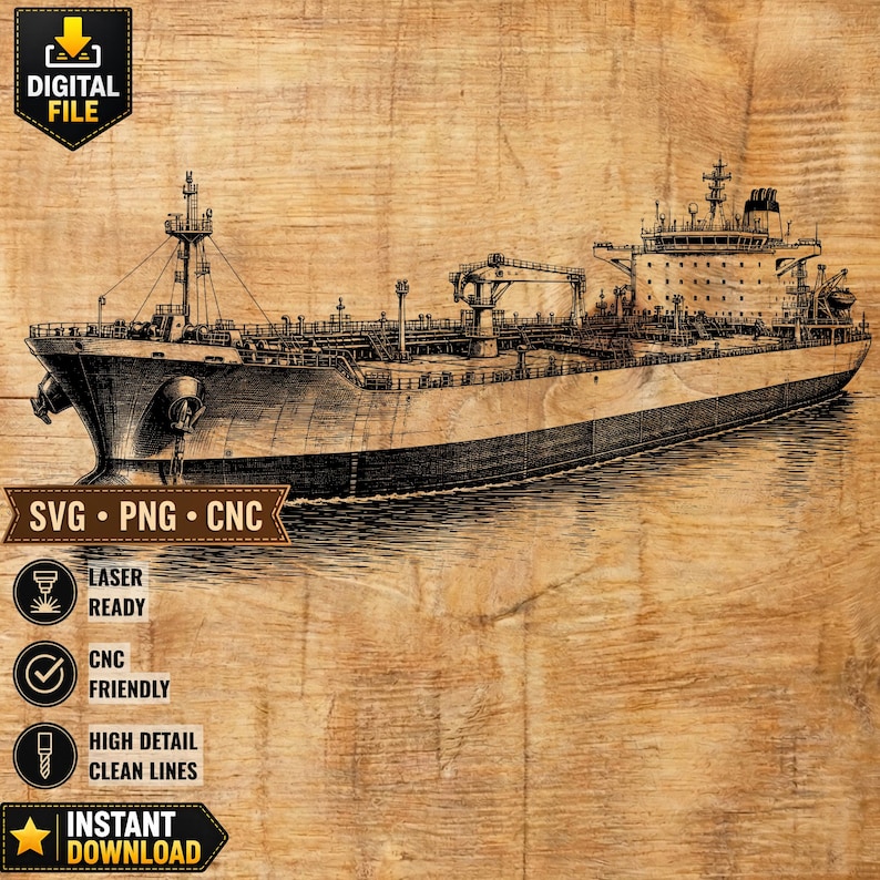Oil Tanker SVG PNG File | Crude Oil Tanker Engraving Design | Cargo ...