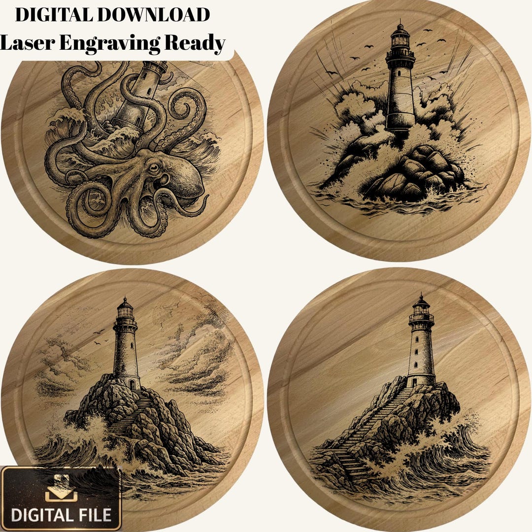 Lighthouse & Octopus Laser Engraving PNG SVG Bundle | 4 Nautical ...