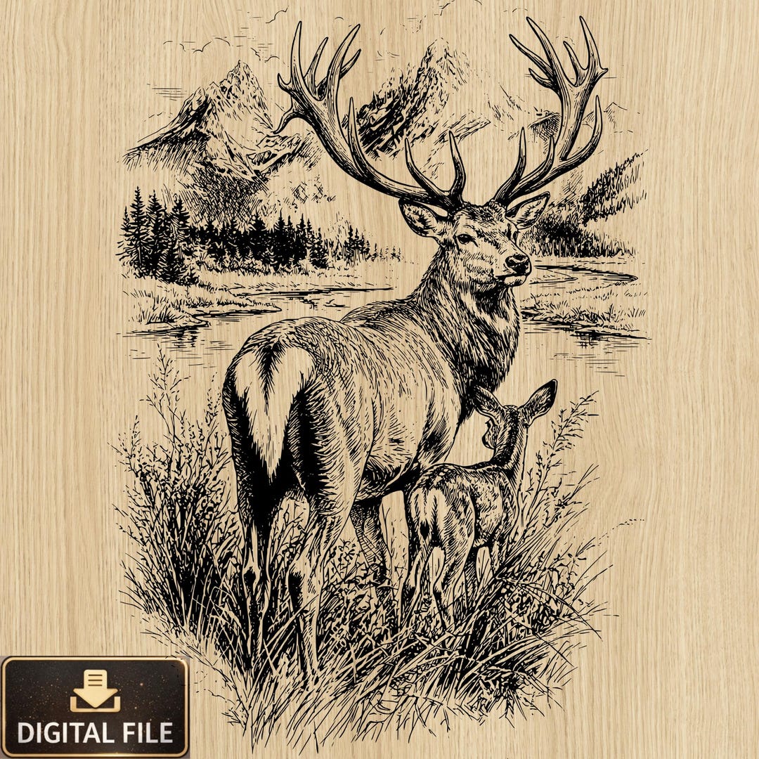 Deer Family Laser Engraving Design | Stag & Fawn SVG PNG | Wildlife ...