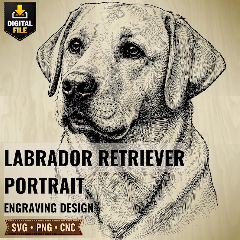Labrador Retriever Portrait SVG, Labrador Dog Engraving Design, Yellow ...