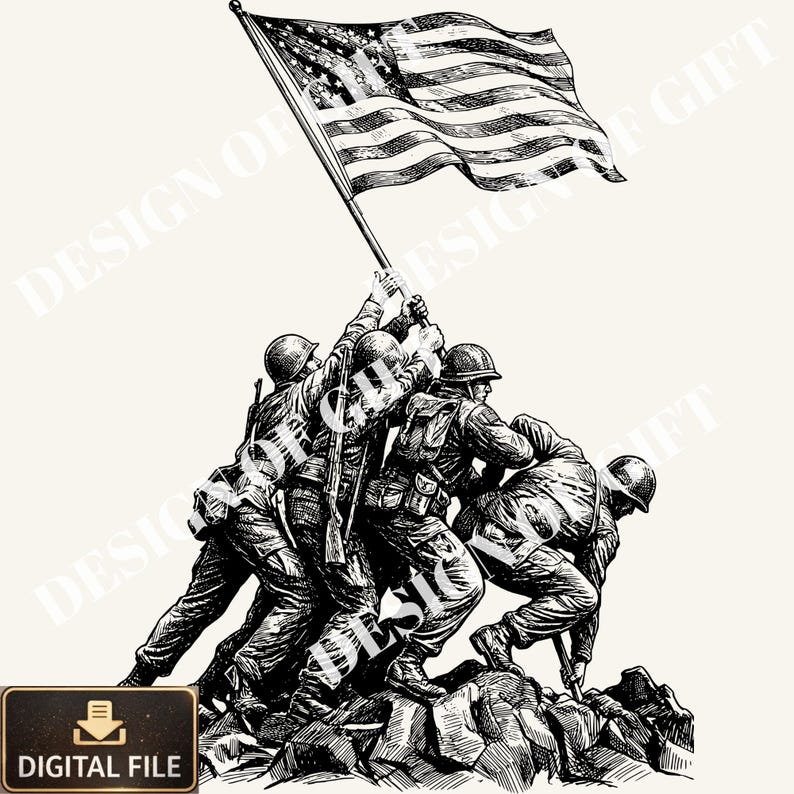 Iwo Jima Flag Raising Engraving | Patriotic Laser Cut File (SVG, PNG ...