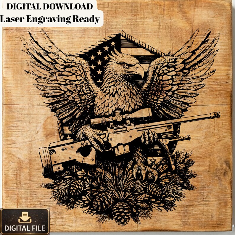 Military Eagle SVG Bundle, American Flag Laser Engraving Designs (SVG ...