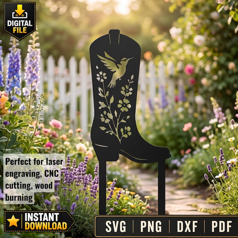Hummingbird Cowboy Boot Metal Garden Stake Dxf Svg Png Pdf | Floral ...