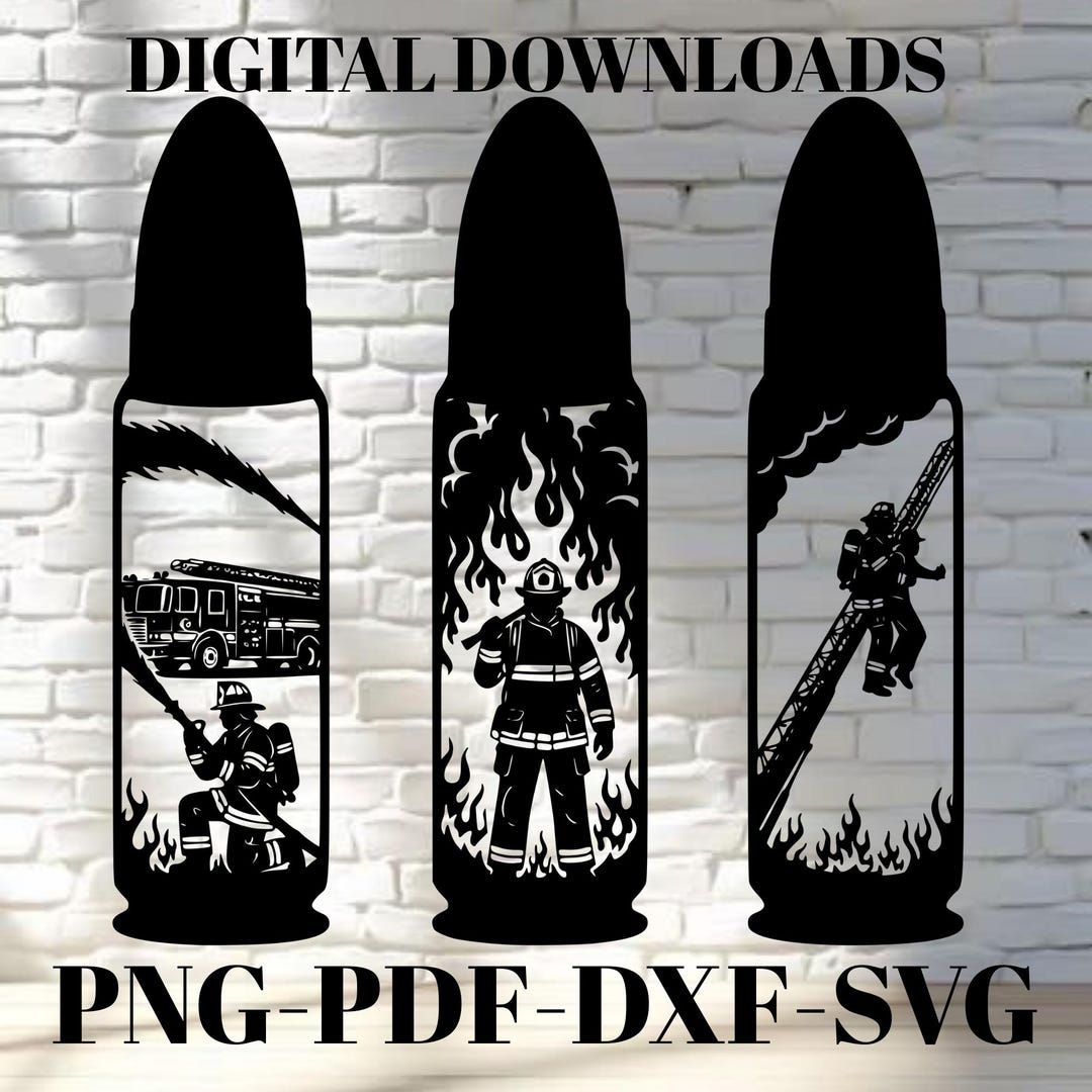 Firefighter Bullet SVG Wall Art | Fireman Silhouette Bullet Set ...