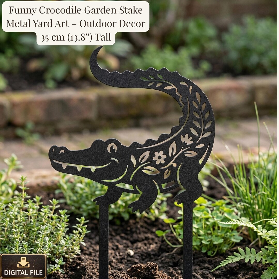 Funny Crocodile Metal Garden Stake, Laser Cut Yard Art, Outdoor Decor ...