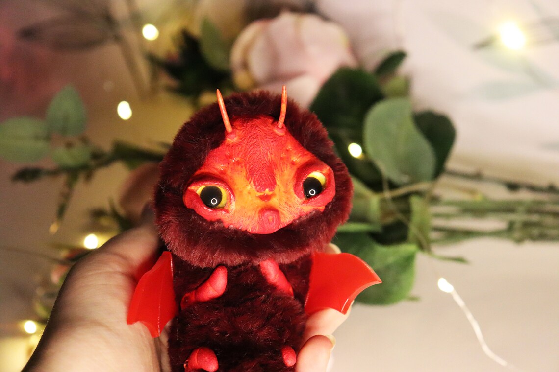 OOAK Fluffy demon with wings art toy Fantasy doll cutie | Etsy