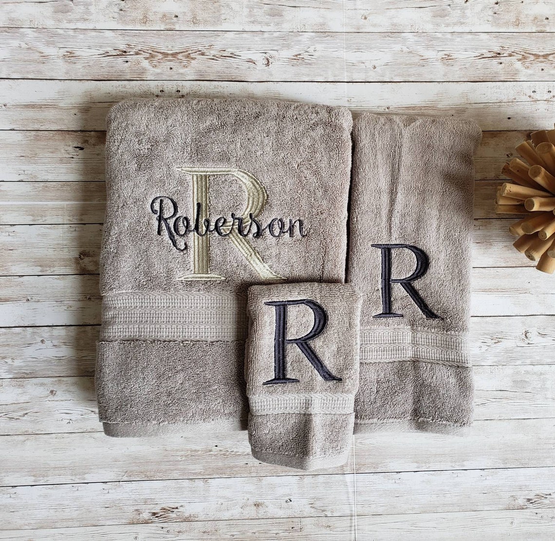 Three-piece Customized Towel Set Embroidered Towels - Etsy