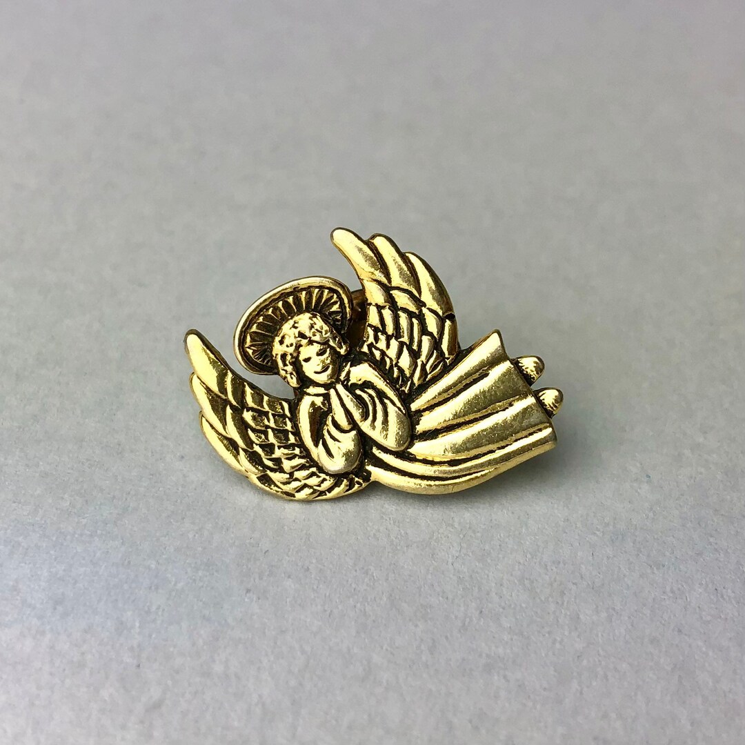 Vintage Angel Mini Pin, Gold Tone Praying Guardian Angel Wings Small ...