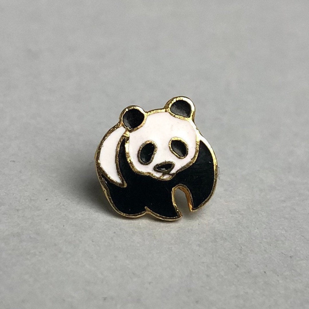 Vintage Panda Mini Pin, Gold Tone White Black Enamel Small Shawl Scarf ...