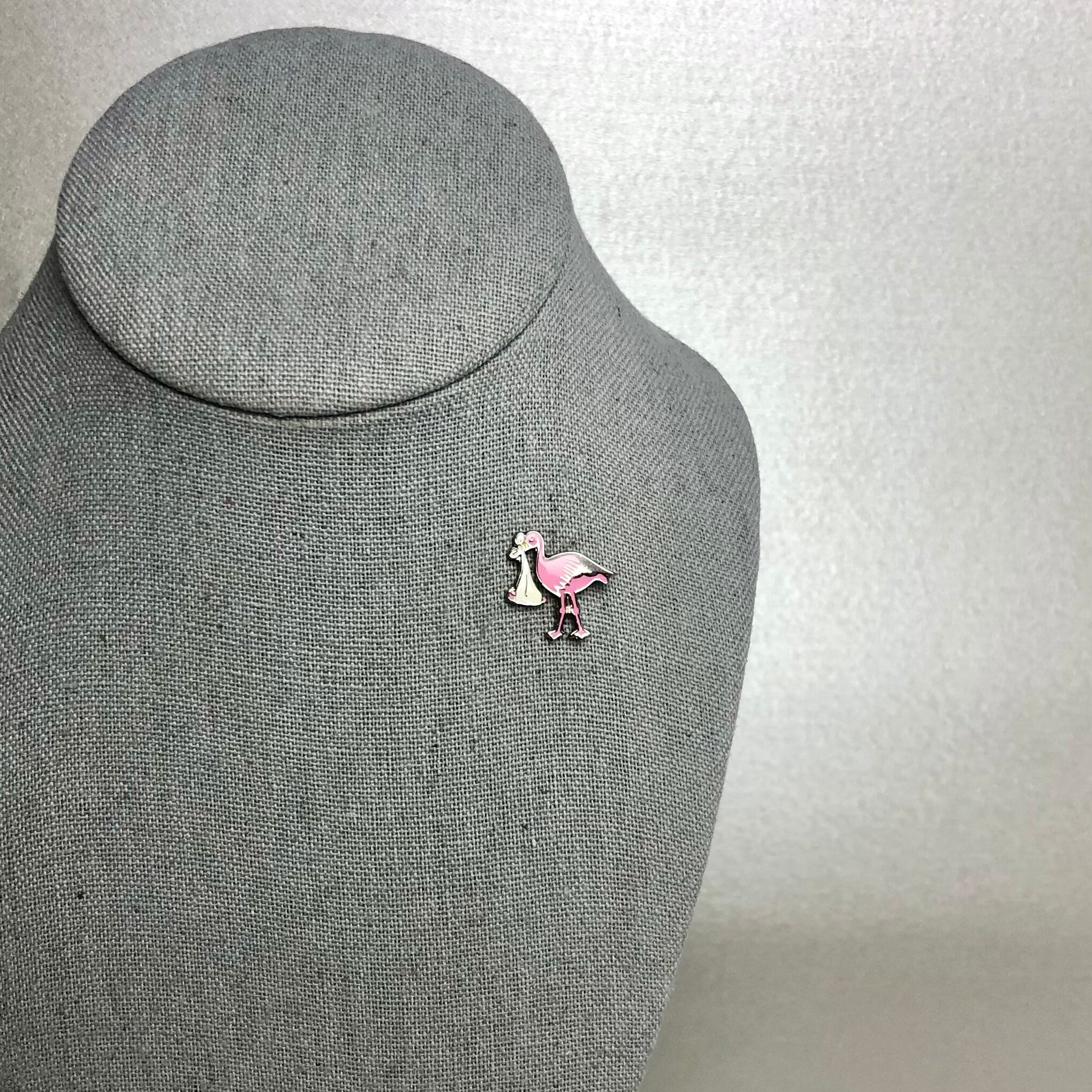 Vintage Pink Flamingo Newborn Baby Mini Pin, Silver Tone Pink Enamel ...