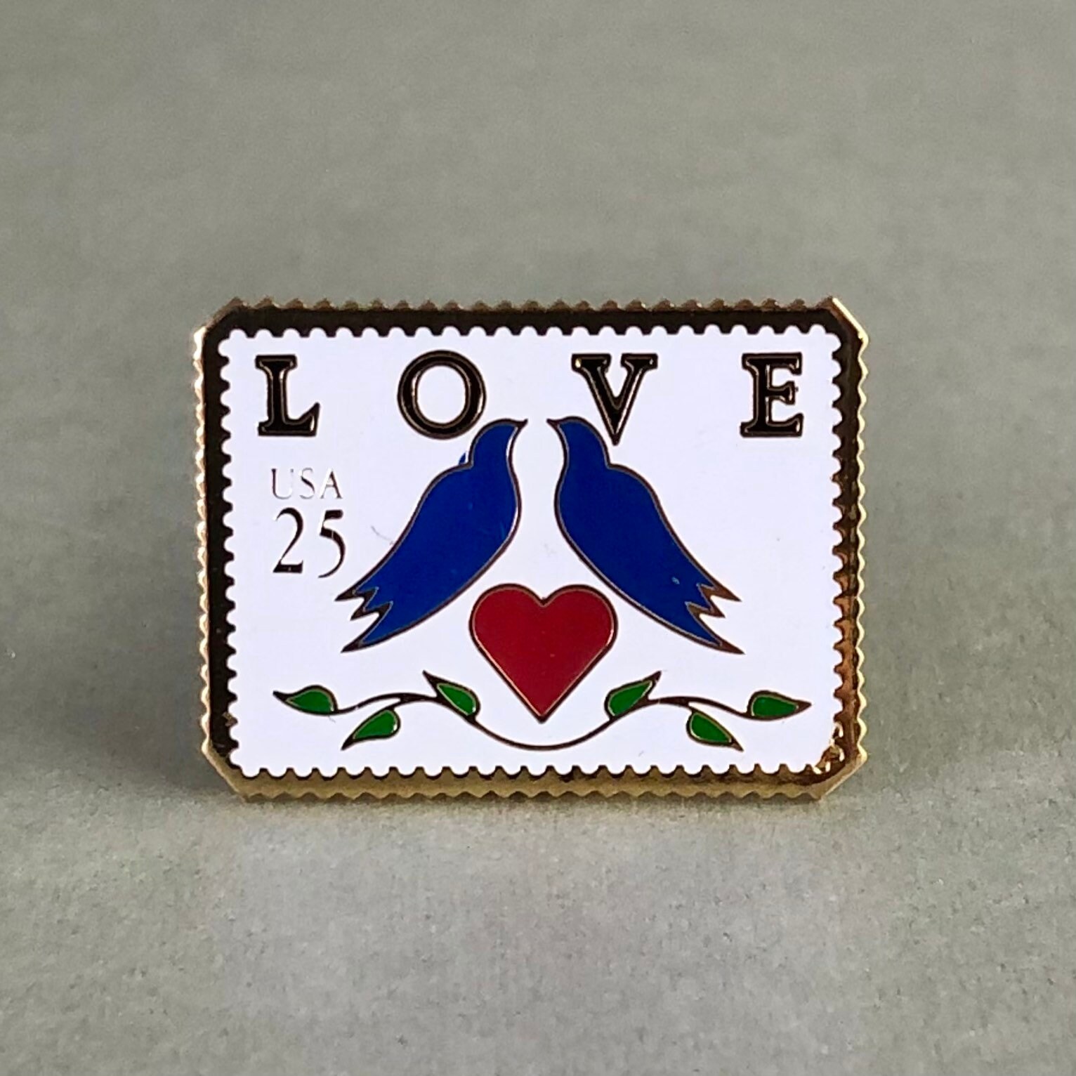 Vintage USPS Postage Stamp Love Bird 1989 Pin, Gold Tone Blue Enamel ...