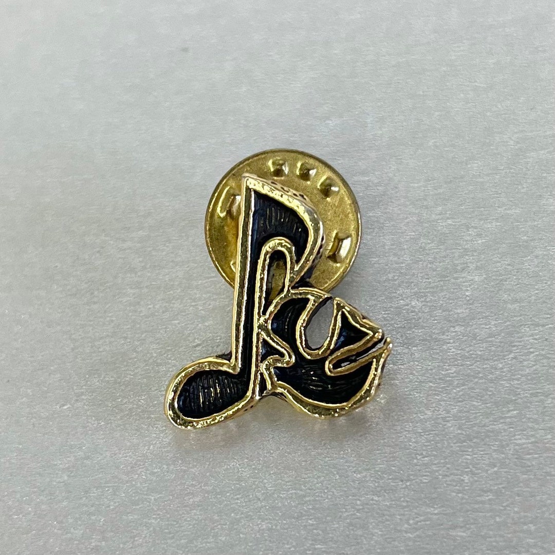Vintage Musical Note and Bird Mini Pin, Gold Tone Black Enamel Tie Tack ...