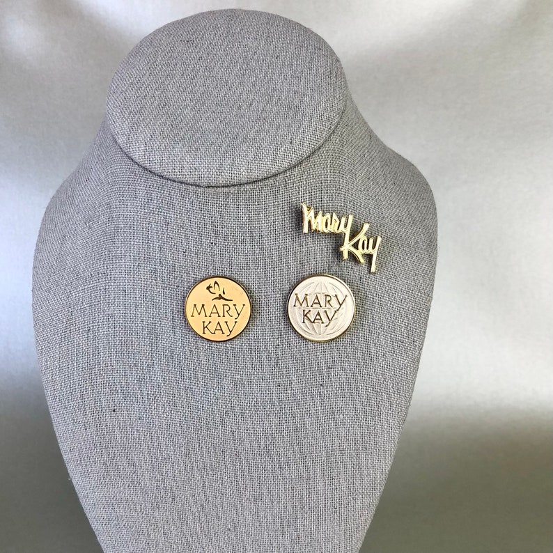 Vintage Mary Kay Set of 3 Pin, Gold Tone White Enamel Words in Circle ...