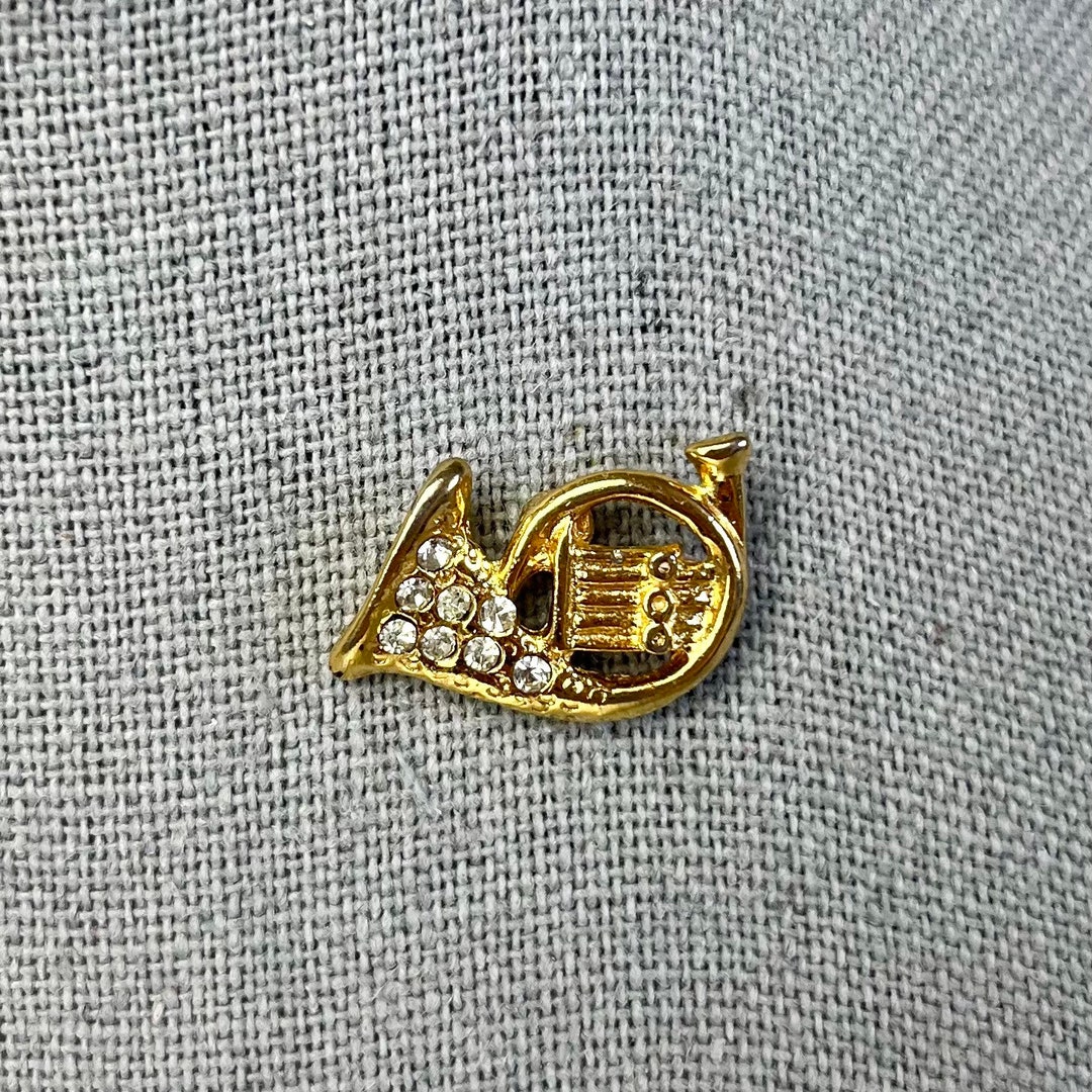 Vintage Waldhorn French Horn Mini Pin, Gold Tone Clear Rhinestone Tie ...