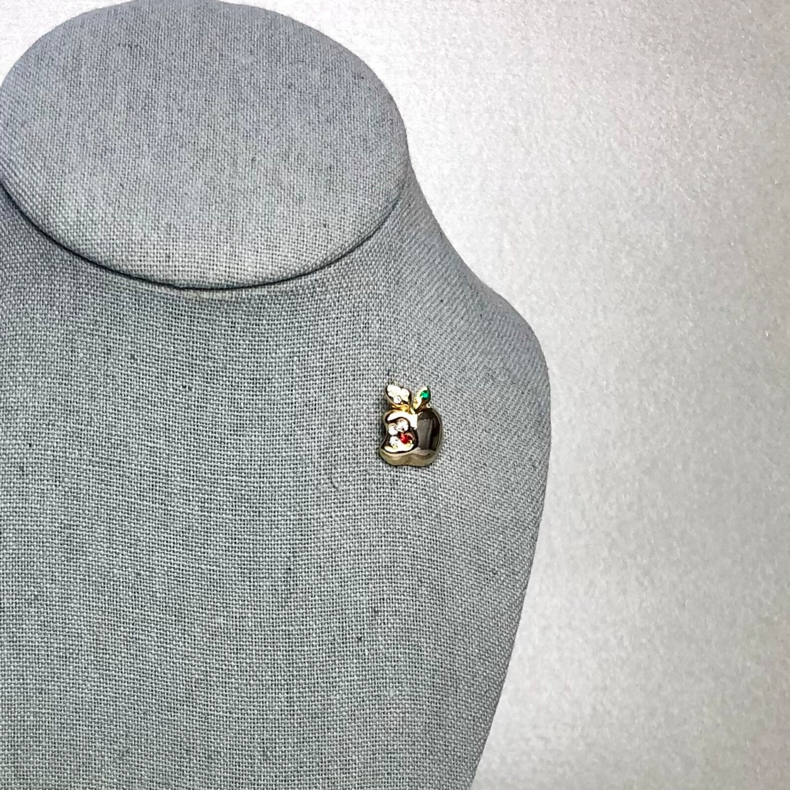 Vintage Apple Pin Gold Tone Clear Green Red Rhinestones Small - Etsy