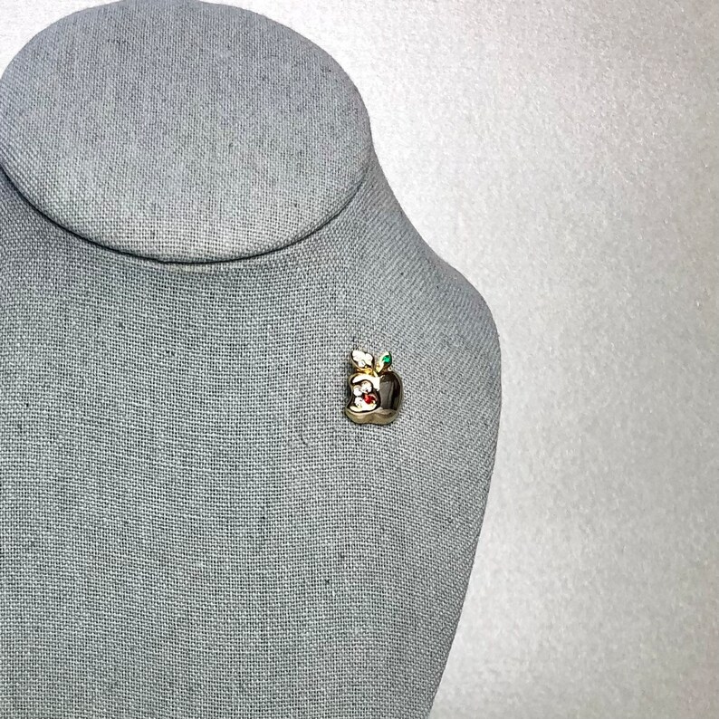 Vintage Apple Pin Gold Tone Clear Green Red Rhinestones Small - Etsy