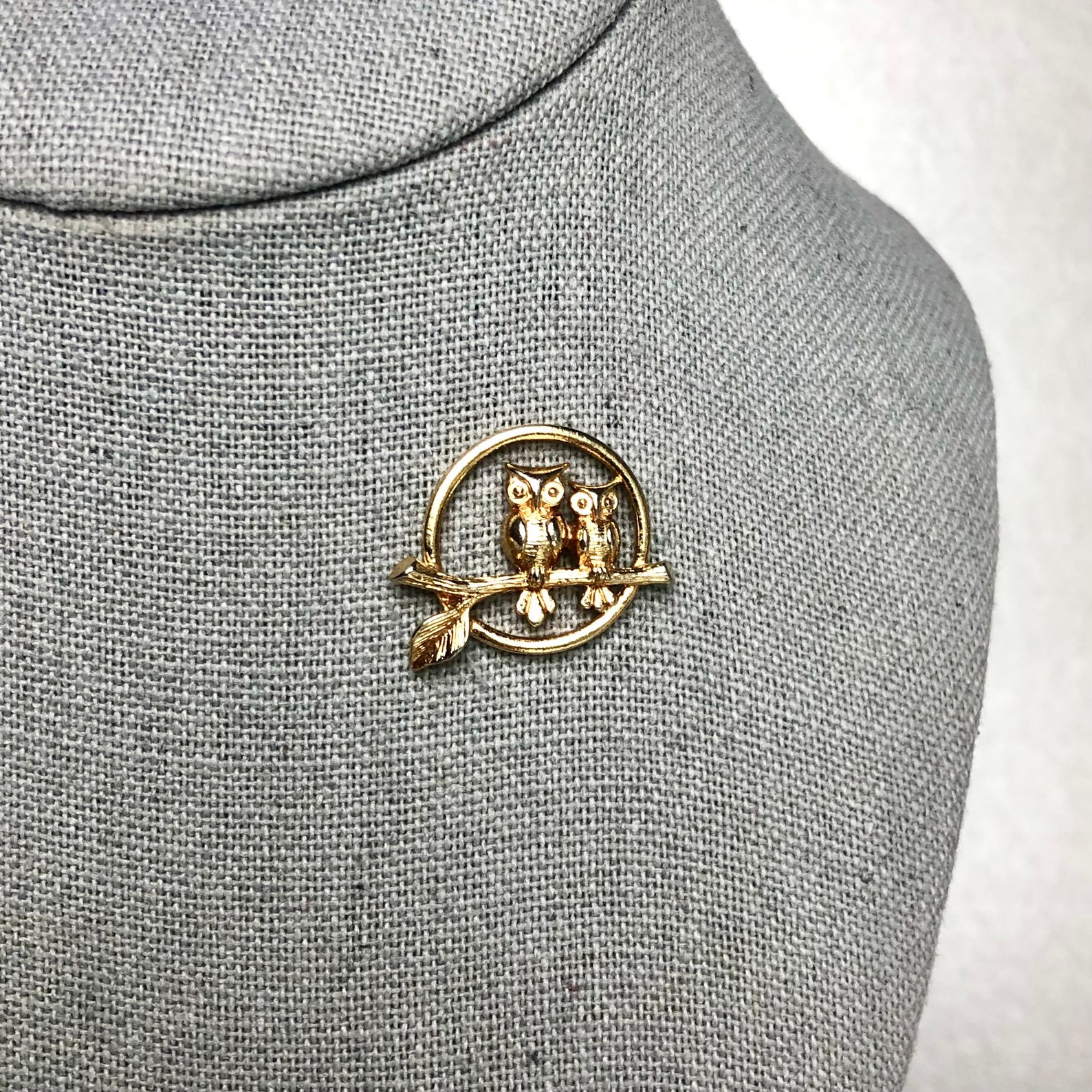 Vintage Avon Two Owl Birds on Branch Circle Mini Pin Gold - Etsy