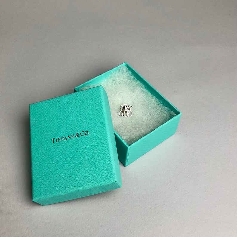 Vintage Tiffany and Co. Words TRY GOD Sterling Pin, Silver Mini Badge ...