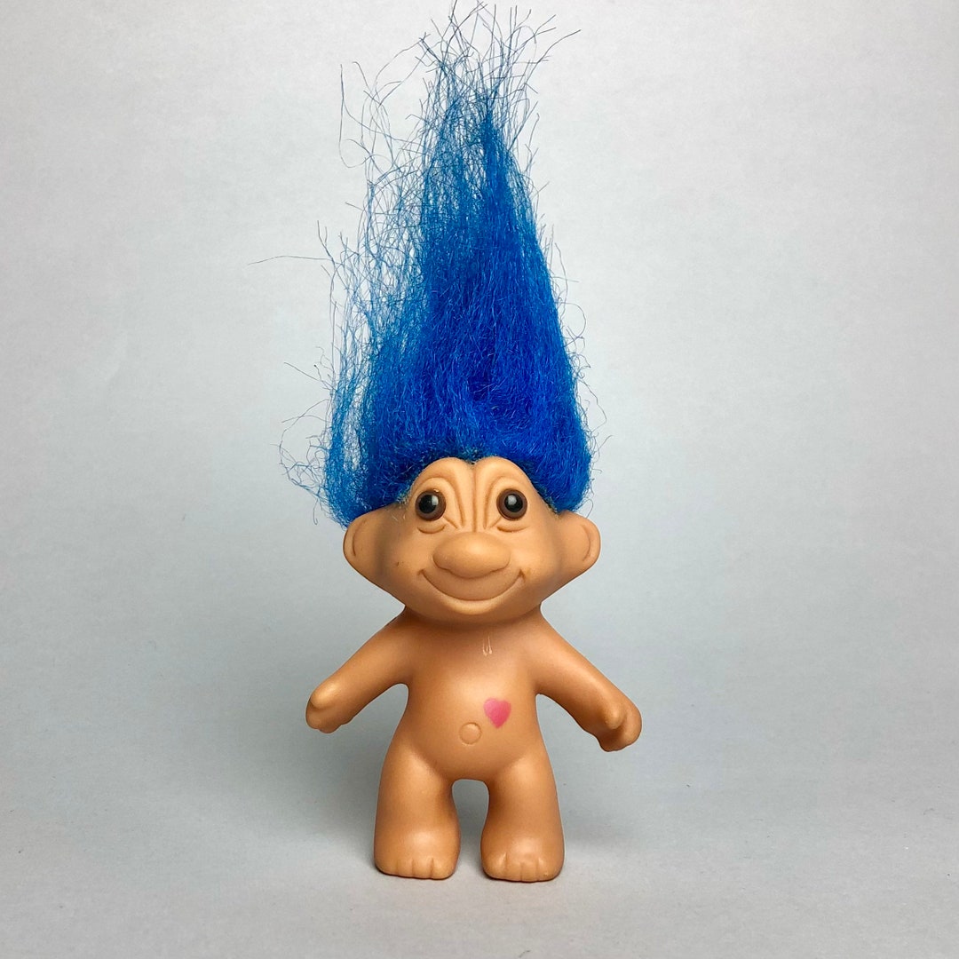 Vintage 90s German Troll Gnome Rubber Toy, Blue Hair Fairytale Cartoon ...