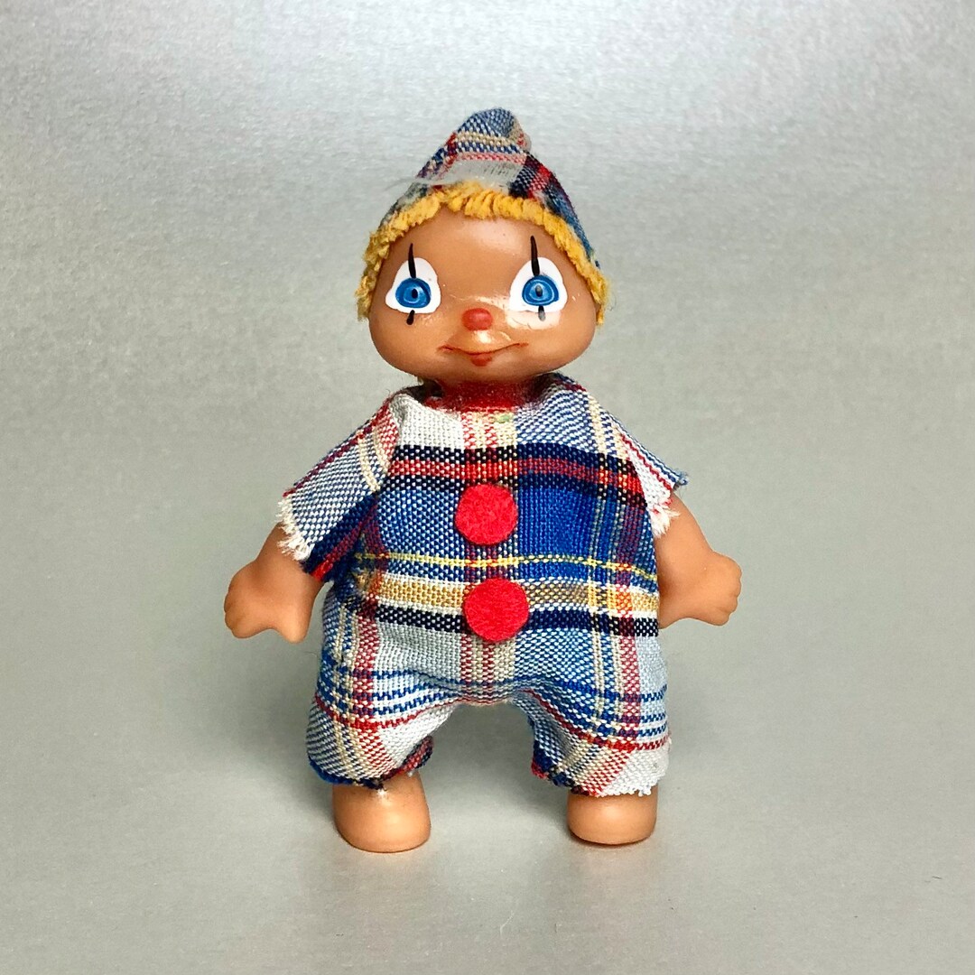Vintage GDR Mini Clown Doll: Hand-painted Face, Checkered Costume - Etsy