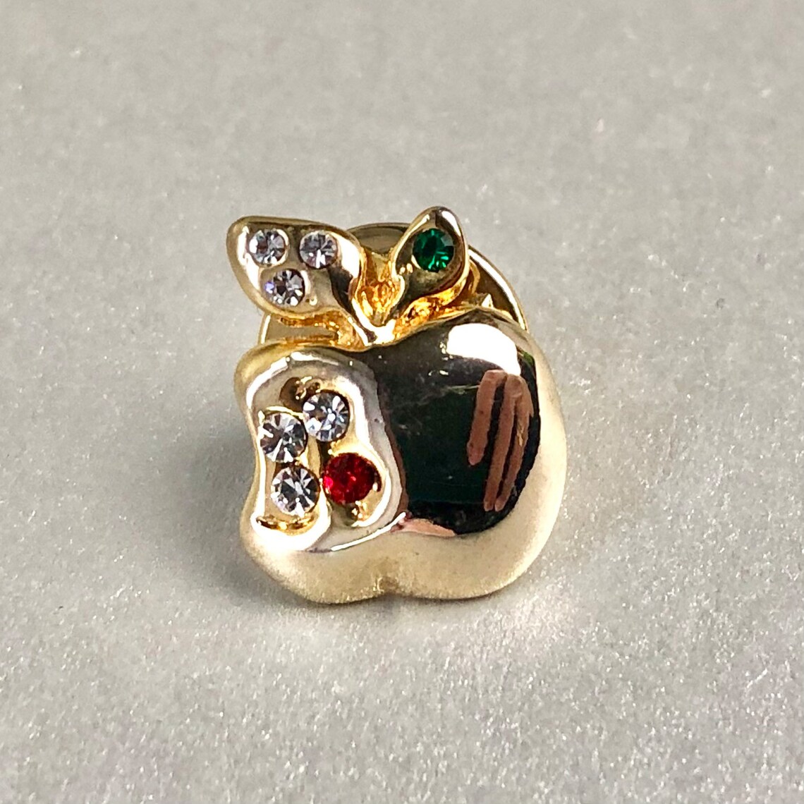 Vintage Apple Pin Gold Tone Clear Green Red Rhinestones Small - Etsy