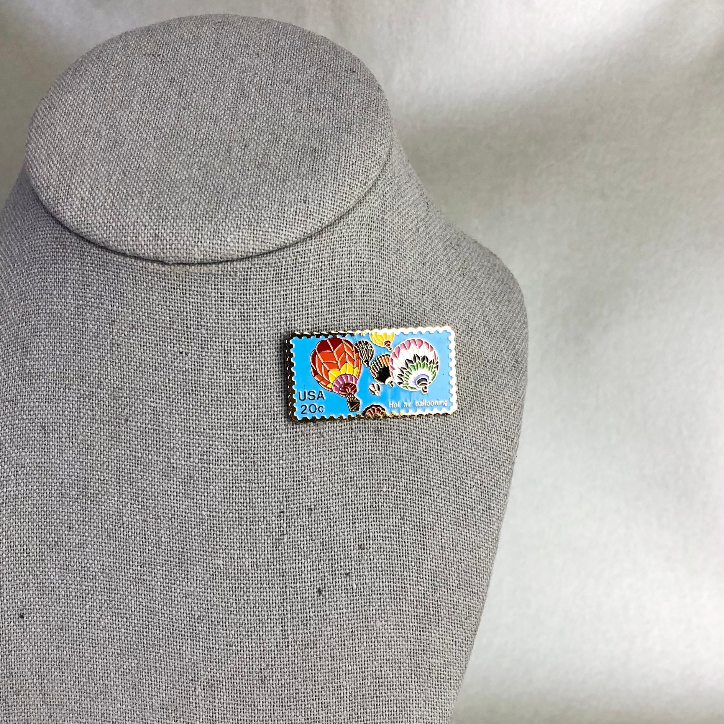 Vintage USA Postage Stamp Hot Air Ballons Pin Gold Tone Blue - Etsy