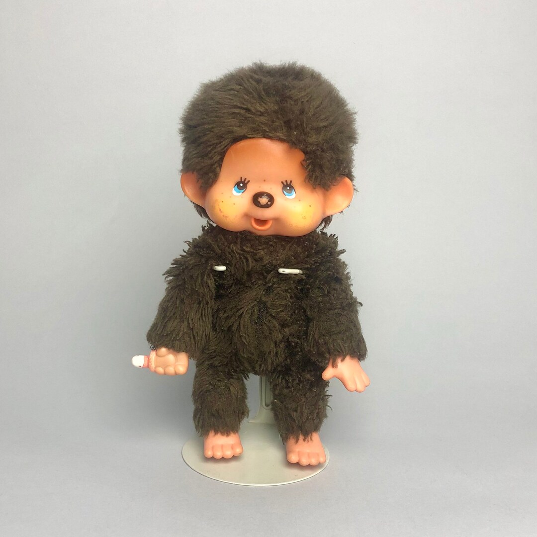 Vintage Monchhichi Sekiguchi Monkey Pacifier Plush Toy, Brown Fur Blue ...