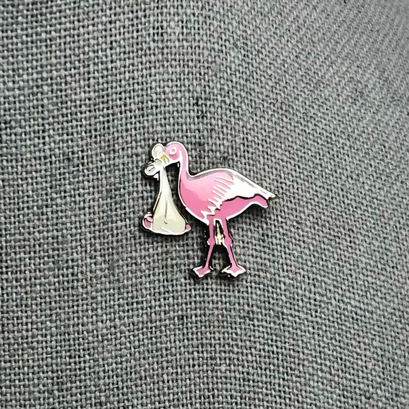 Vintage Pink Flamingo Newborn Baby Mini Pin, Silver Tone Pink Enamel ...