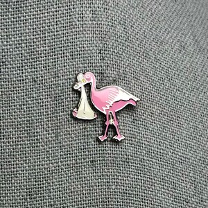 Vintage Pink Flamingo Newborn Baby Mini Pin, Silver Tone Pink Enamel ...