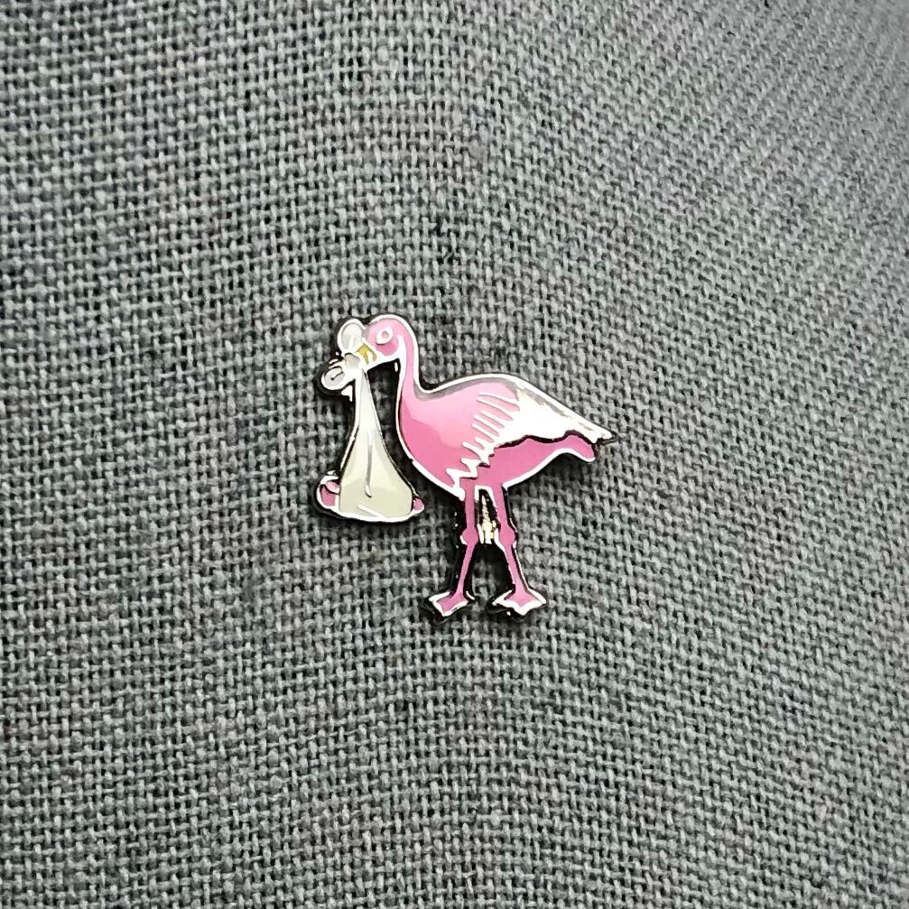 Vintage Pink Flamingo Newborn Baby Mini Pin, Silver Tone Pink Enamel ...