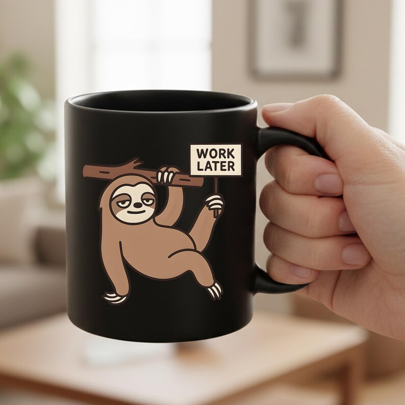 Funny Sloth Mug – Work Later Coffee Mug, Procrastination Humor Cup ...