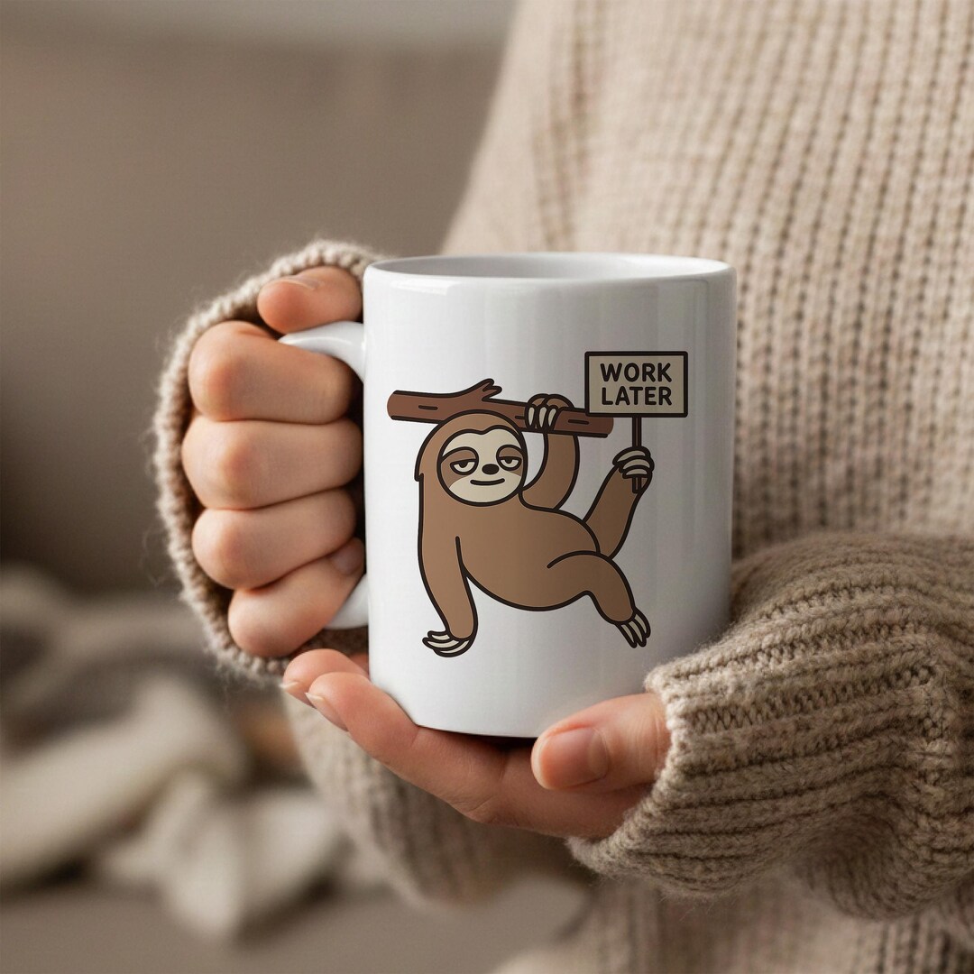 Funny Sloth Mug – Work Later Coffee Mug, Procrastination Humor Cup ...