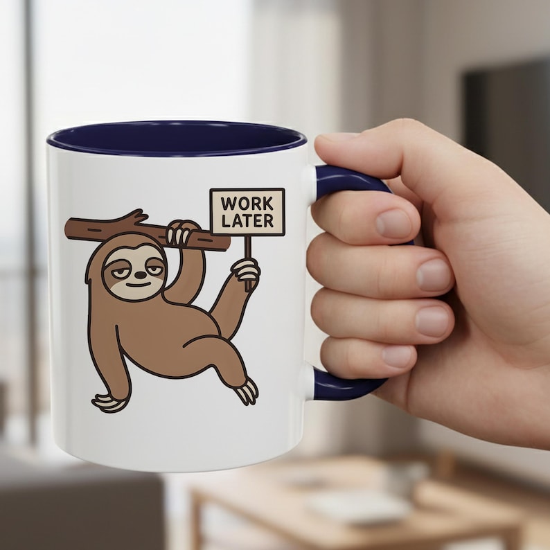 Funny Sloth Mug – Work Later Coffee Mug, Procrastination Humor Cup ...