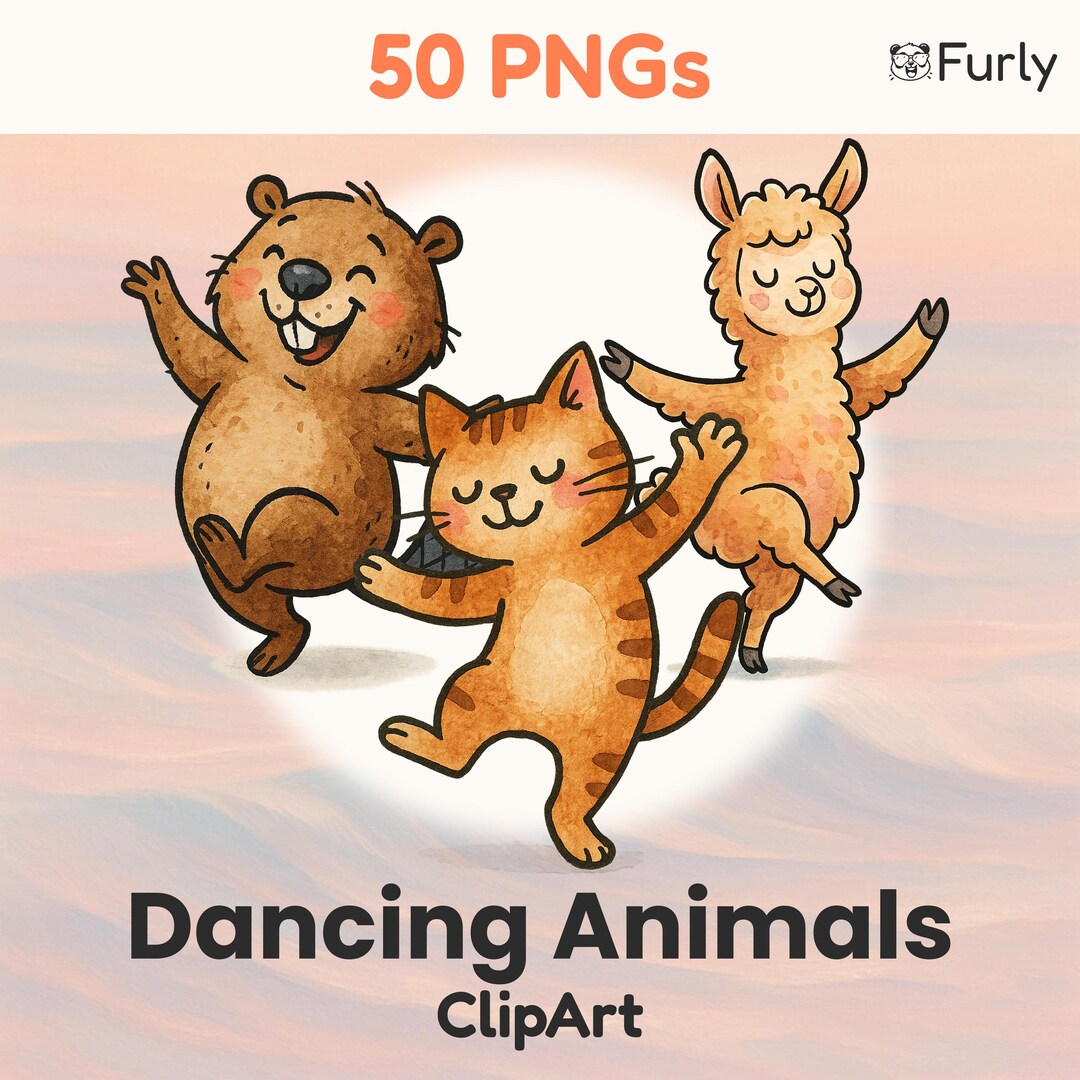Dancing Animals Clipart – 50 PNG Cute Animal Dancing Clip Art, Instant ...