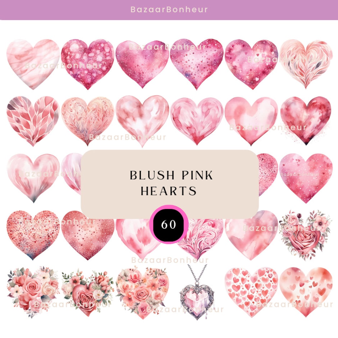 Blush Pink Heart Clipart Valentine Blush Pink Heart Png 300 DPI, 4000 ...