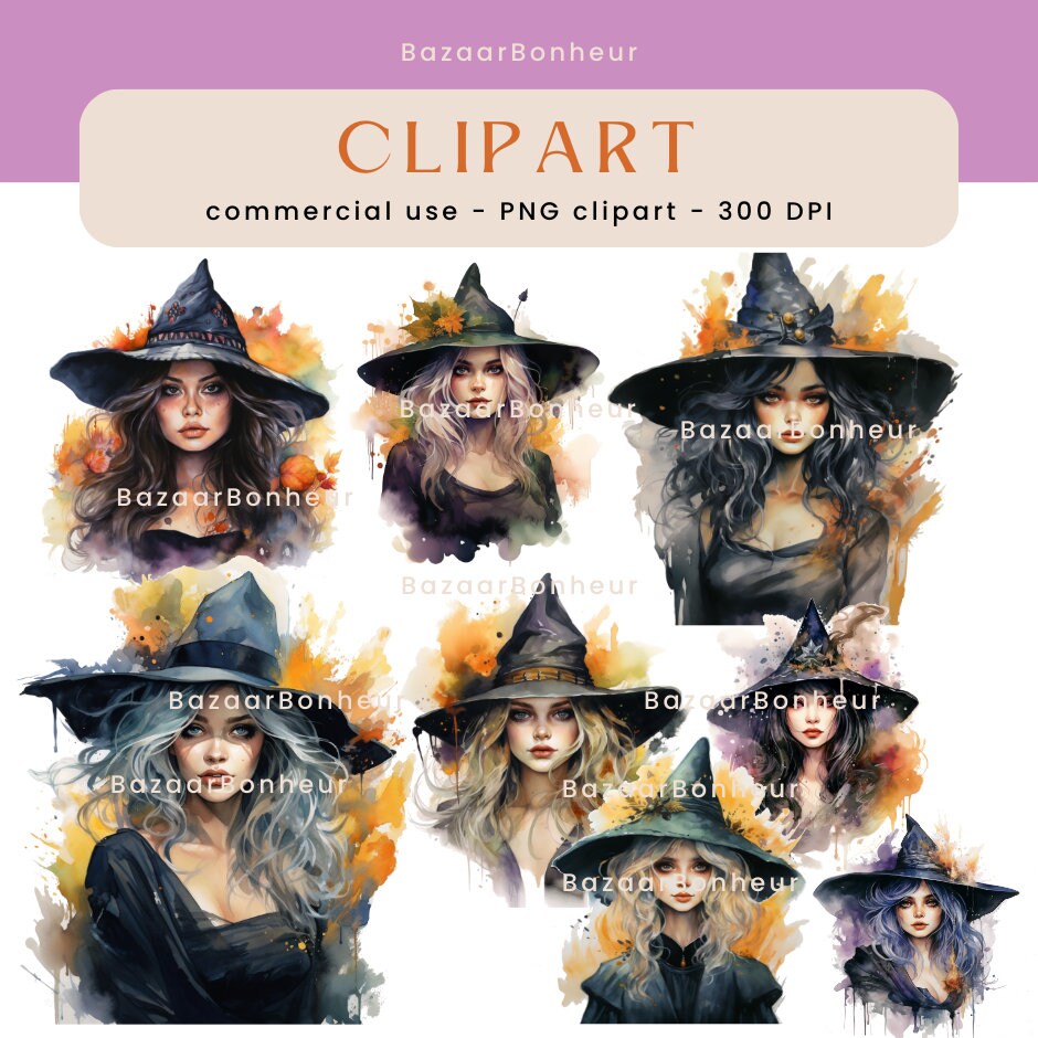 Witch Halloween Clipart Kawaii Images 300 DPI 4000 Pixels - Etsy