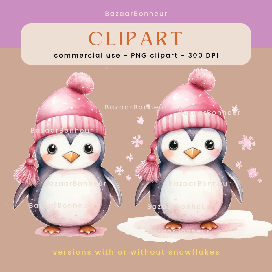 Christmas Penguin Clipart Pastel, Pink Christmas Clipart,300 DPI, 4000 ...