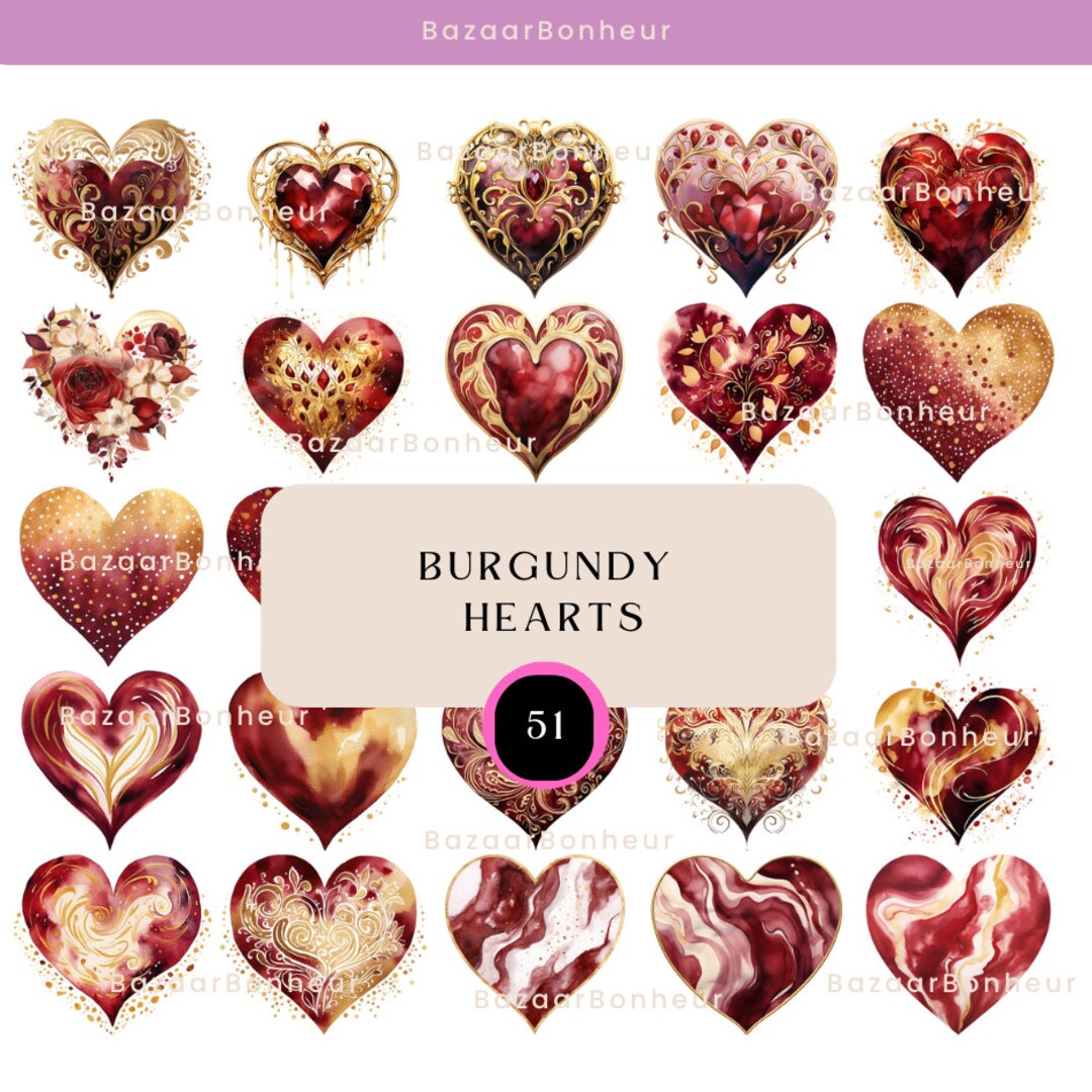 Burgundy Heart Clipart Valentine Burgundy Heart Png 300 DPI, 4000 ...