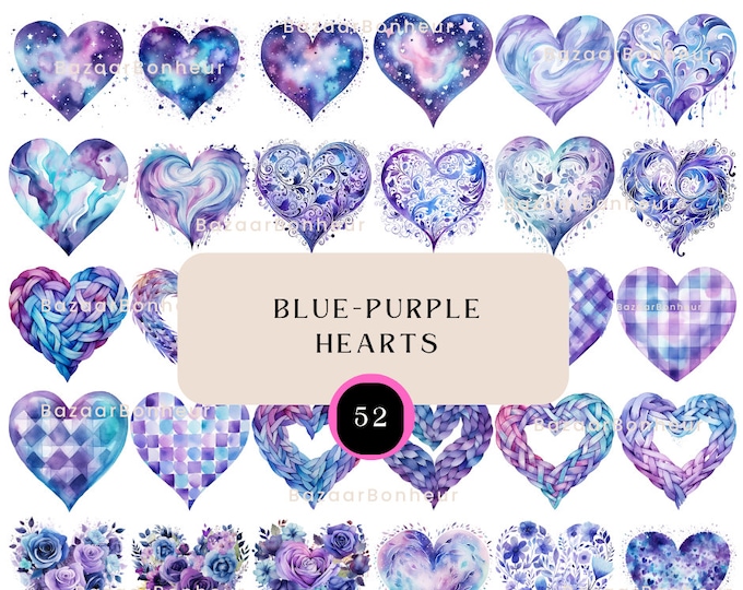 Blue Purple Heart Clipart Valentine Blue and Purple Heart Png 300 DPI ...