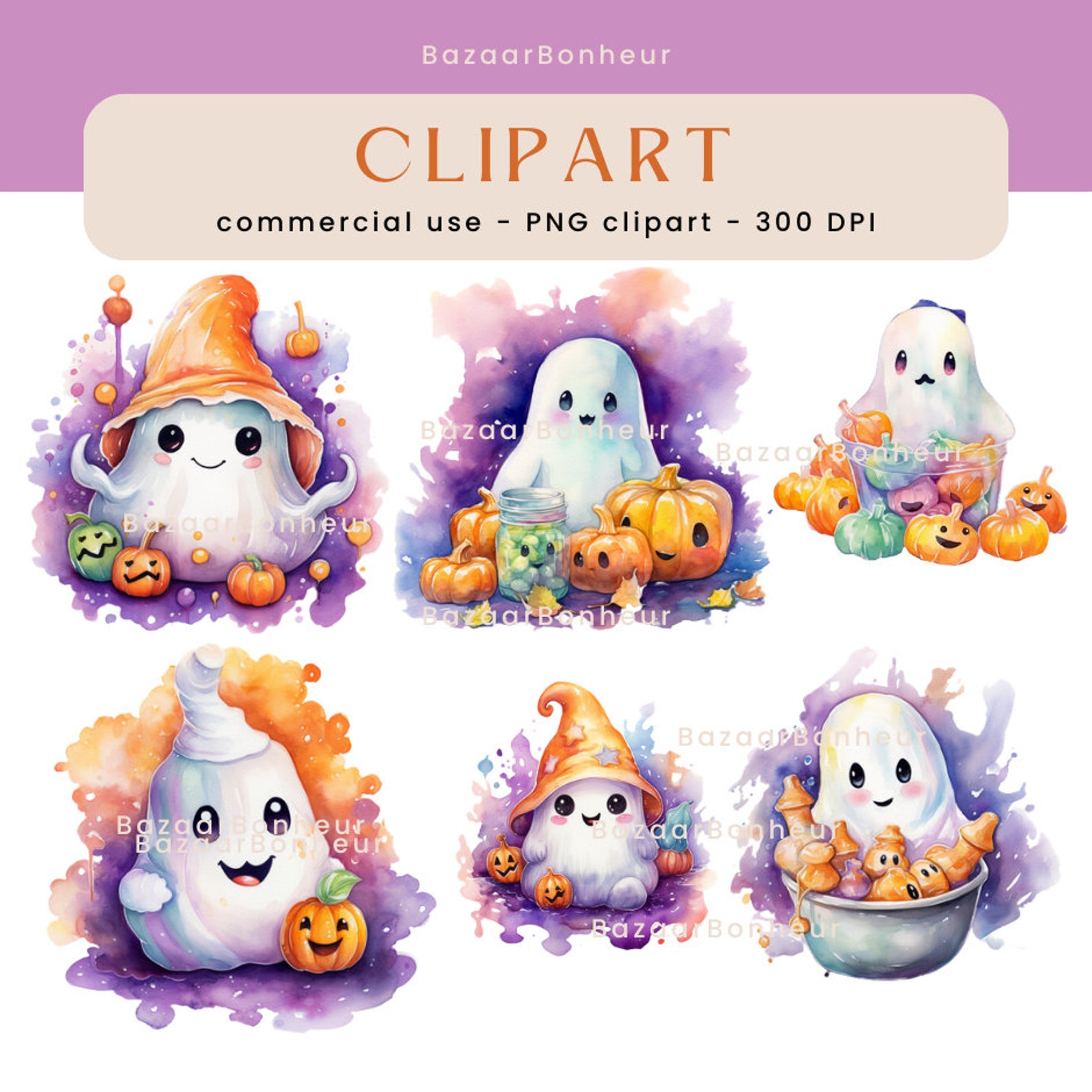 Cute Ghost Halloween Clipart Kawaii Images 300 DPI, 4000 Pixels ...