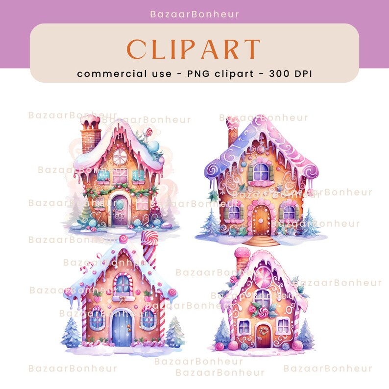 Watercolor Pastel Gingerbread Houses Png, Pastel Gingerbread House ...