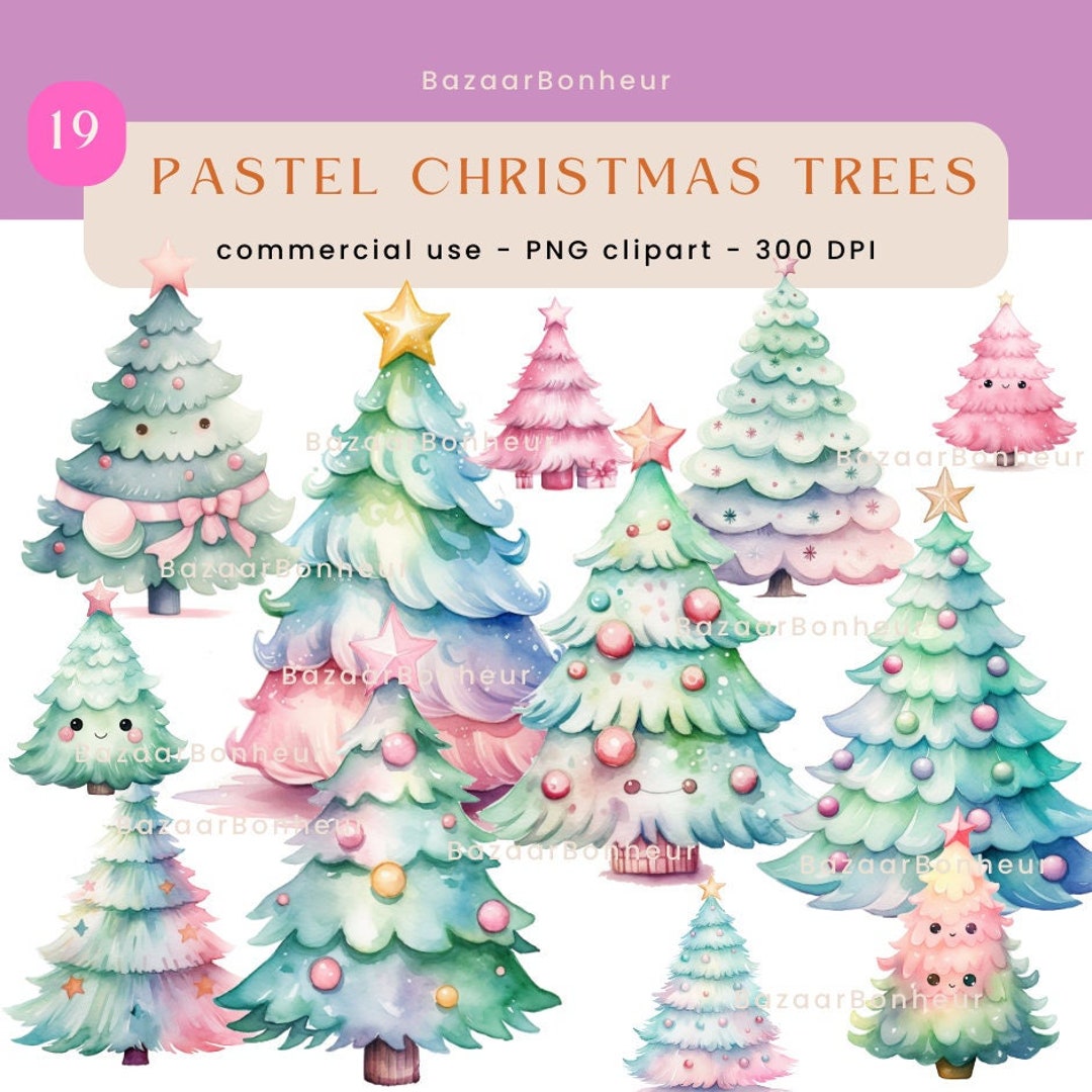 Cute Pastel Christmas Tree Clipart, Pink Christmas Clipart,300 DPI ...