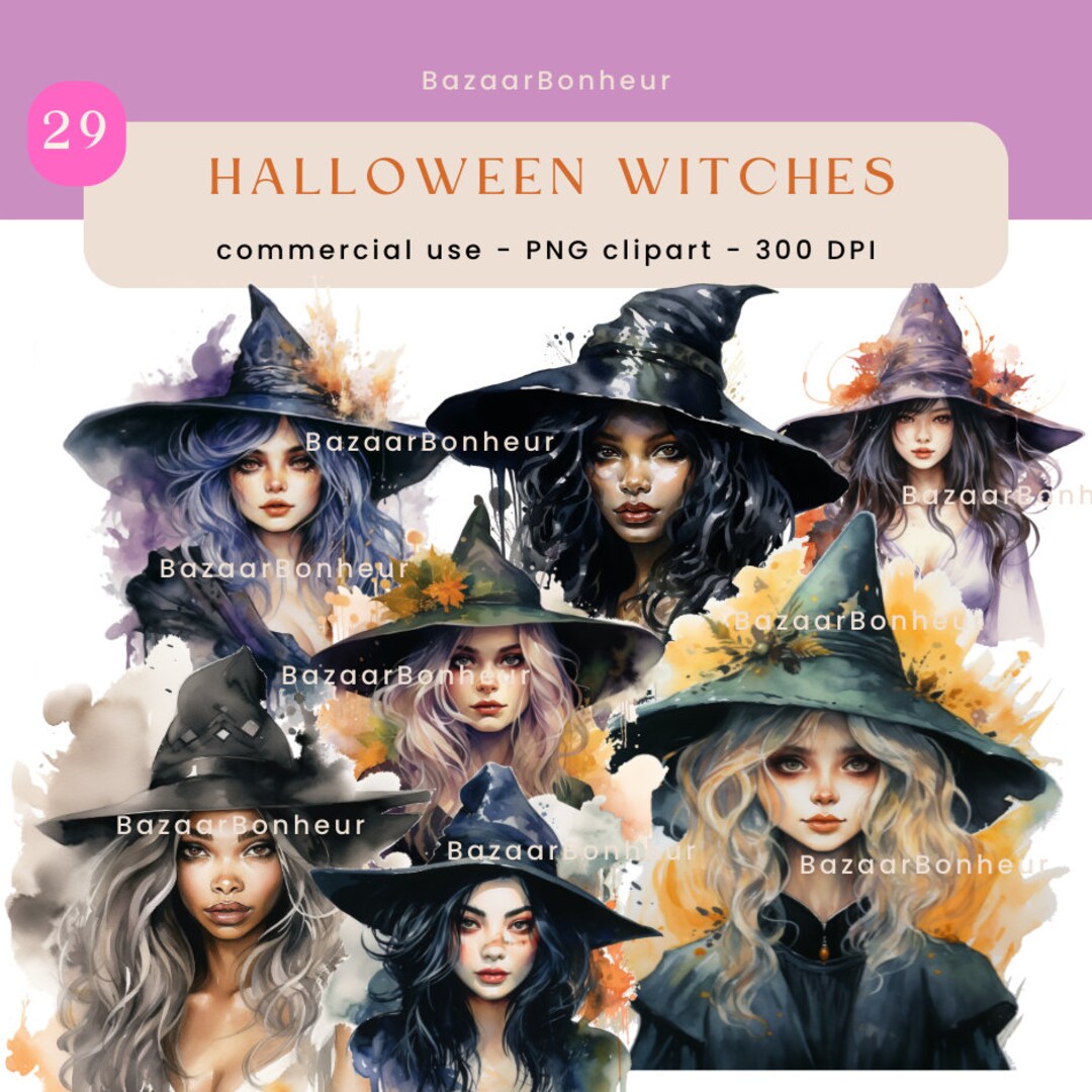 Witch Halloween Clipart Kawaii Images 300 DPI 4000 Pixels - Etsy