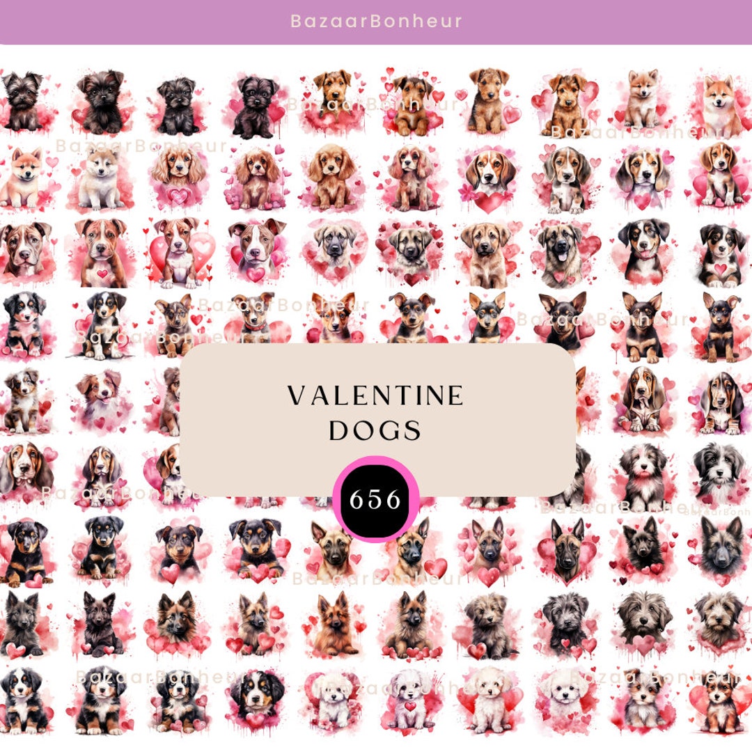 Watercolor Valentine Dog Clipart Hearts Valentine Dog Png Valentine ...