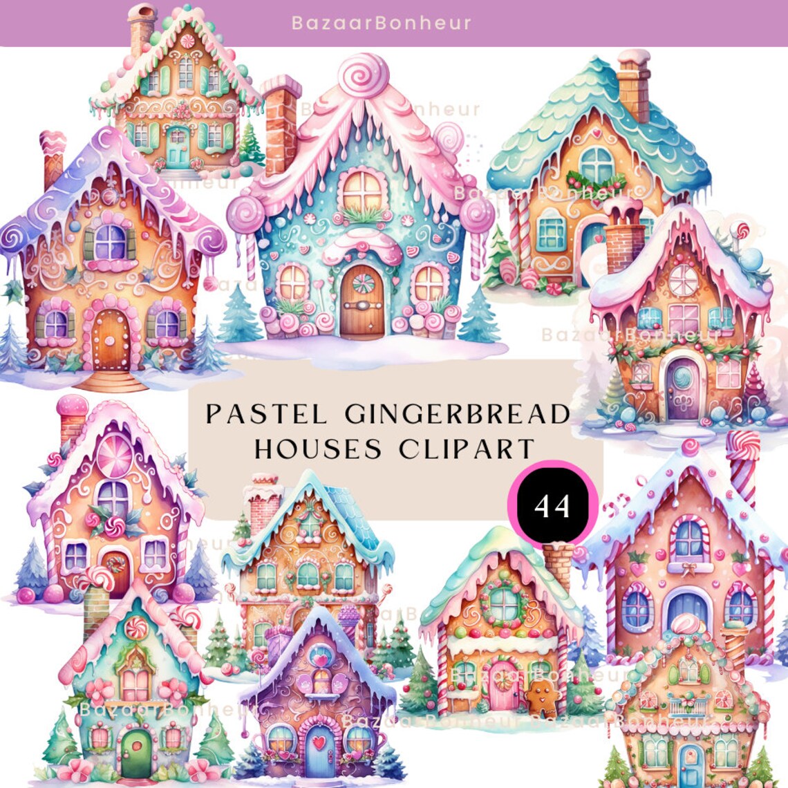 Watercolor Pastel Gingerbread Houses Png, Pastel Gingerbread House ...