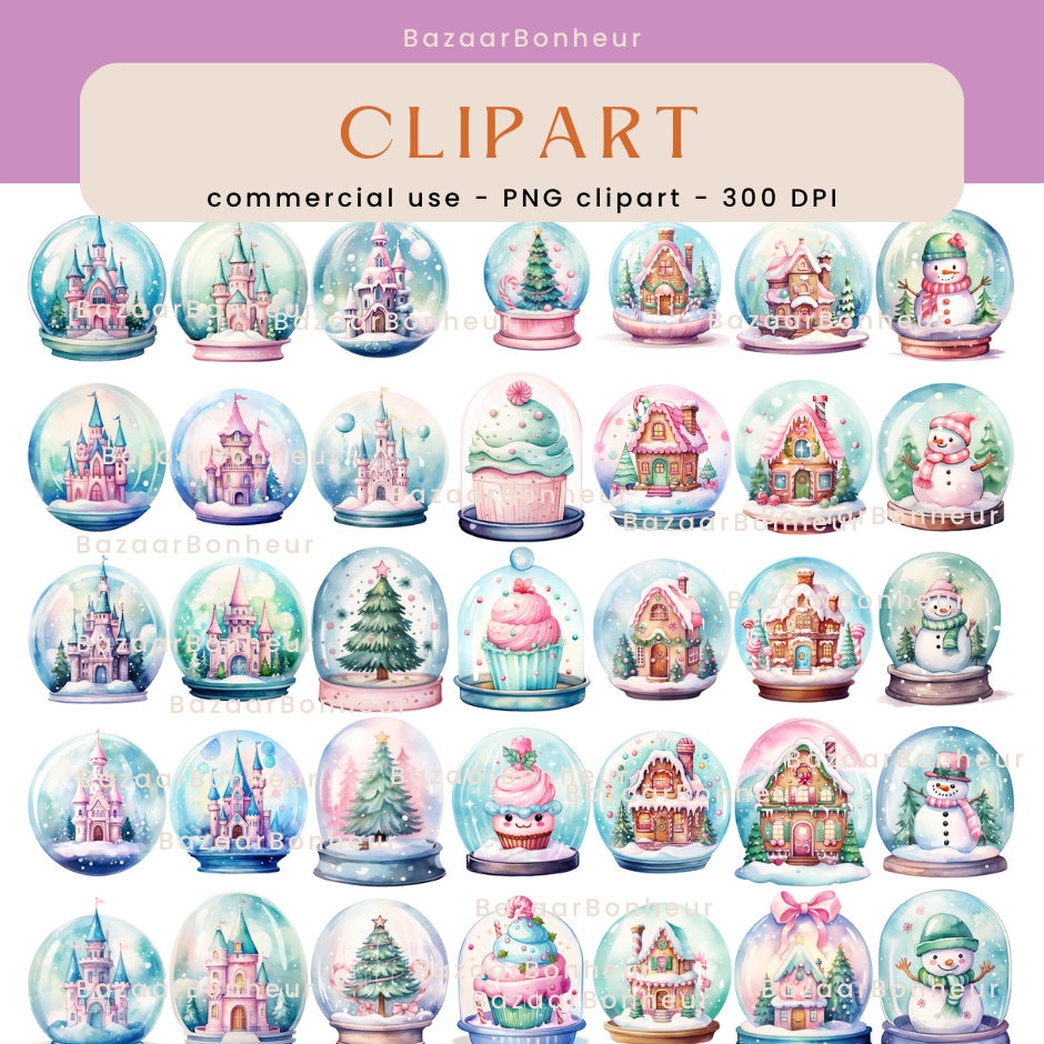 Watercolor Pastel Snowglobes Png, Pastel Snowglobes Christmas Clipart ...