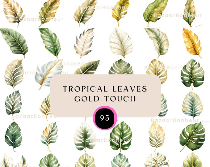 Gold Tropical Leaves Clipart Tropical Leaves Png 300 DPI, 4000 Pixels ...