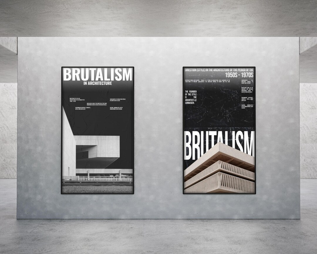 Brutalism Architecture Poster Set, Modern Minimalist Concrete Building ...