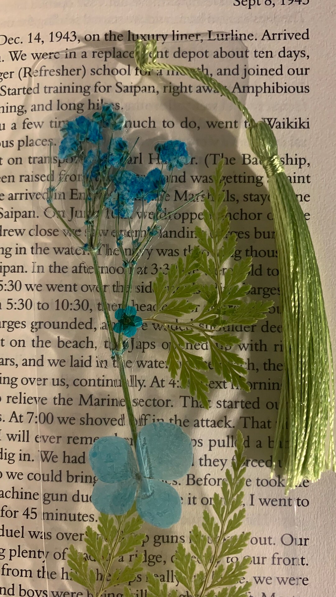 Light Blue and Green Pressed Flower Bookmark With Tassel | Gifts for ...