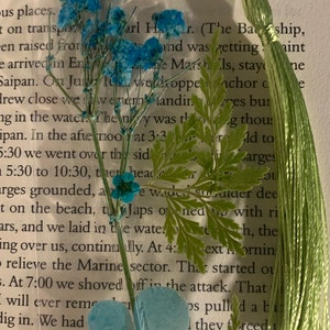 Light Blue and Green Pressed Flower Bookmark With Tassel | Gifts for ...